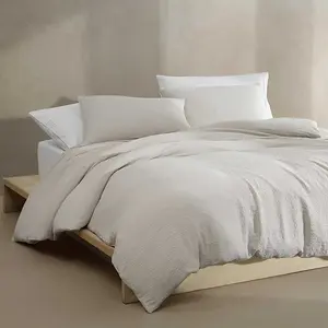 Calvin Klein Seersucker 3 Piece Comforter Set, Queen Light Beige