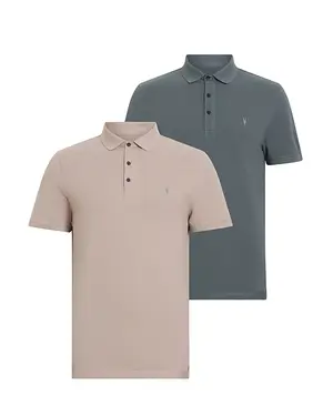 ALLSAINTS Slim Fit Polo, Pack Of 2 Ashy Blue/taupe