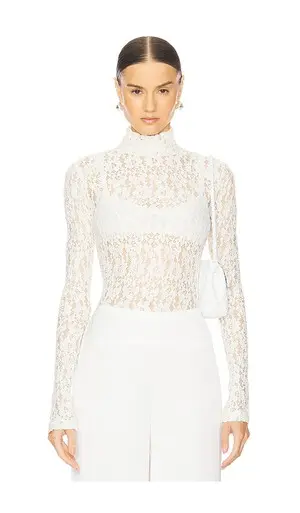 L'academie Kayden Lace Mockneck Top - Beige