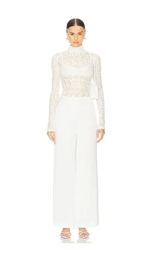L'academie Kayden Lace Mockneck Top - Beige