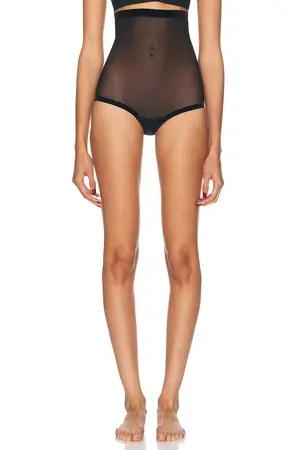Wolford Tulle Control High Waisted Panty In Nude - Black