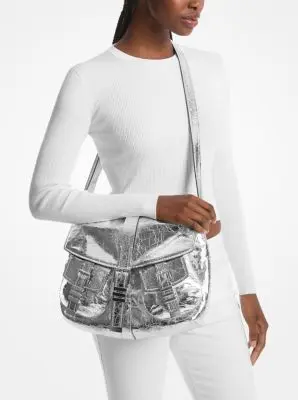 Michael Kors Darrington Large Crackled Leather Shoulder Bag
