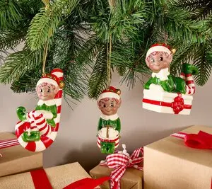 LENOX 3-piece Porcelain Whimsical Elves Ornament Set - One-color
