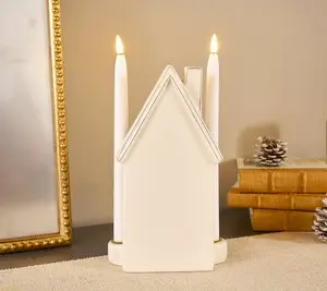 LIGHTSCAPES Ceramic Holiday Scene W/2 Flameless Taper Candles
