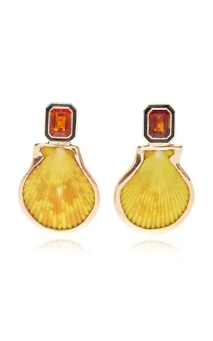 Dezso By Sara Beltran 18k Gold Clam Shell And Citrine Earrings