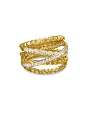 David Yurman Crossover Trio Six Row Ring In 18k Yellow Gold - Diamond