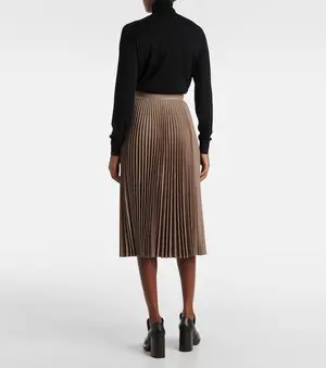 Burberry Pleated Wool Midi Skirt - Brown