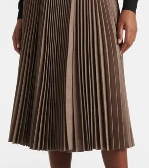 Burberry Pleated Wool Midi Skirt - Brown