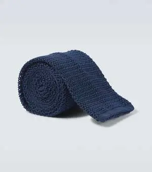 Rubinacci Knitted Silk Neck Tie - Blue