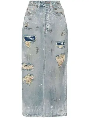 Vetements Distressed-effect Denim Midi Skirt
