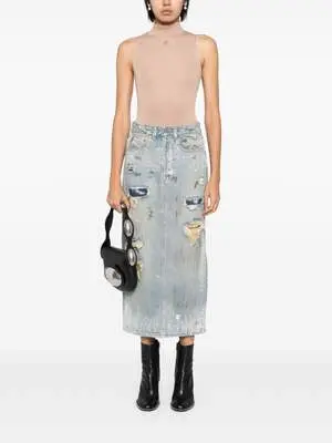 Vetements Distressed-effect Denim Midi Skirt