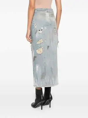Vetements Distressed-effect Denim Midi Skirt