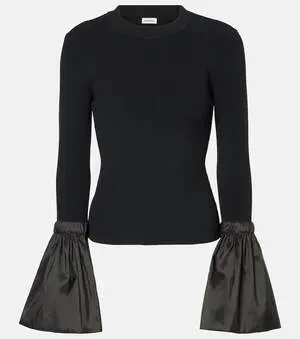 Simkhai Agata Ribbed-knit Top With Taffeta Trim - Black