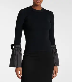 Simkhai Agata Ribbed-knit Top With Taffeta Trim - Black