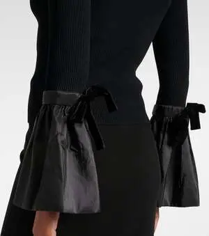 Simkhai Agata Ribbed-knit Top With Taffeta Trim - Black