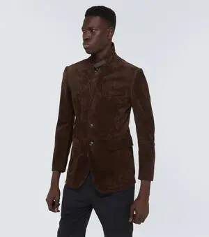 TOM FORD Leather-trimmed Suede Blazer