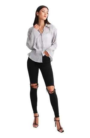 BELLE & BLOOM Yoko Shirred Chiffon Blouse - Grey