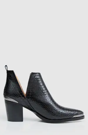 BELLE & BLOOM Austin Croc Embossed Ankle Boots With Metal Cap Toe - Black
