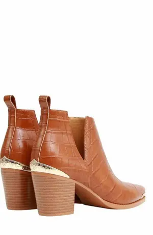 BELLE & BLOOM Austin Croc Embossed Ankle Boots - Camel
