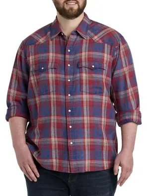 Lucky Brand Indigo Plaid Western Sport Shirt - Red Multi