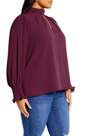 City Chic Iris Keyhole Blouse - Plum