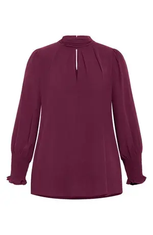 City Chic Iris Keyhole Blouse - Plum