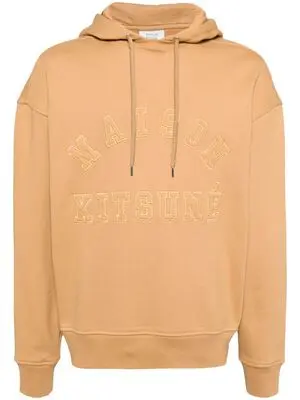 Maison Kitsuné Logo-embroidered Cotton Hoodie - Brown