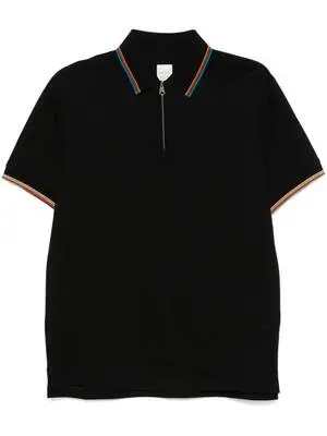 Paul Smith Zip Detail Striped Polo Shirt - Black
