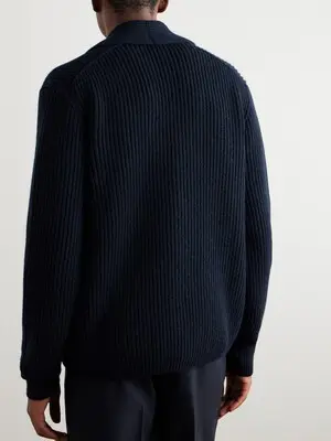 Loro Piana Shawl-collar Ribbed Wool Cardigan