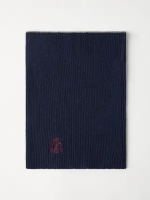 Brunello Cucinelli Embroidered Cashmere Neck Warmer - Blue