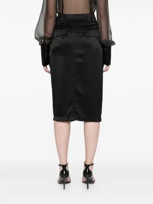 Saint Laurent Silk Crepe De Chine Midi Skirt - Black