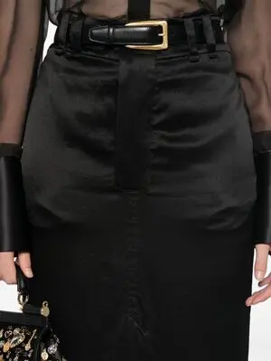 Saint Laurent Silk Crepe De Chine Midi Skirt - Black