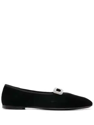 GIUSEPPE ZANOTTI Georgia Buckle Velvet Ballet Flats - Black