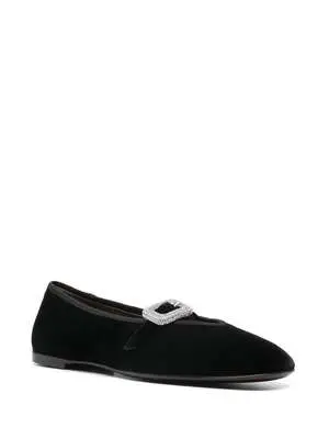 GIUSEPPE ZANOTTI Georgia Buckle Velvet Ballet Flats - Black