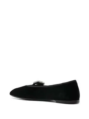 GIUSEPPE ZANOTTI Georgia Buckle Velvet Ballet Flats - Black