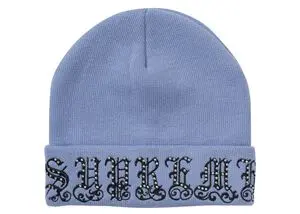 Supreme Old English Rhinestone Beanie - Light Slate