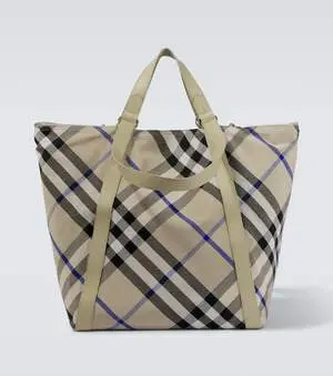 Burberry Check Large Jacquard Tote Bag - White