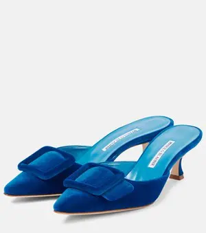 Manolo Blahnik Maysale 50 Velvet Mules - Blue