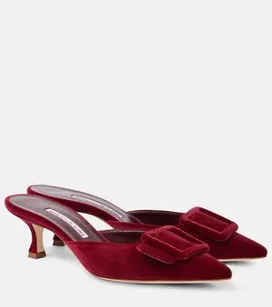 Manolo Blahnik Manolo Blahnik Maysale 50 Velvet Mules Red