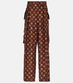 Dries Van Noten Printed Silk Cargo Trousers - Brown