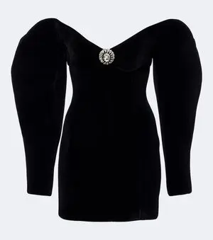 David Koma Off-shoulder Velvet Mini Dress - Black