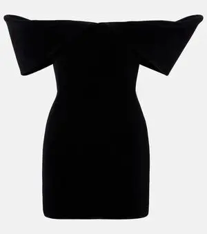 David Koma Off-shoulder Velvet Mini Dress - Black