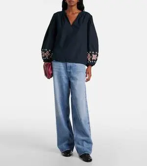 Velvet By Graham & Spencer Paola Embroidered Cotton Blouse - Black