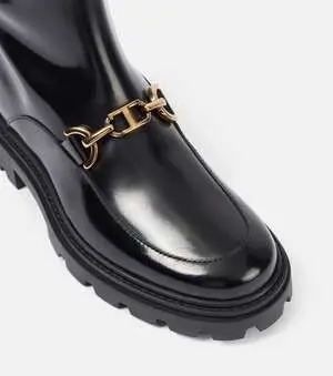 TOD'S Patent Leather Chelsea Boots With Gold Tone Chain Detailing