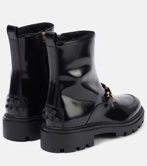 TOD'S Patent Leather Chelsea Boots With Gold Tone Chain Detailing