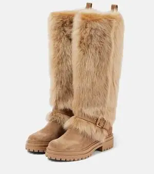 GIANVITO ROSSI Shearling-trimmed Knee-high Boots