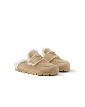 Prada Suede And Shearling Slippers - Neutral
