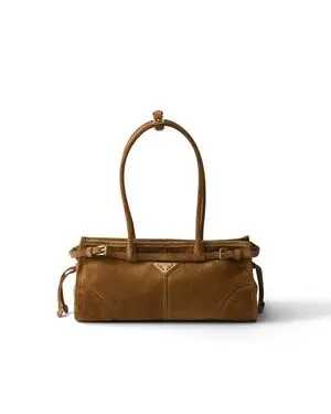 Prada Bonnie Medium Suede Handbag - Brown