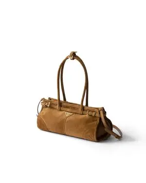 Prada Bonnie Medium Suede Handbag - Brown