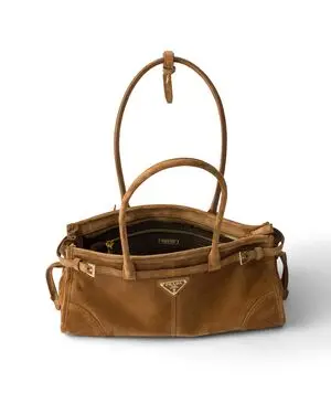 Prada Bonnie Medium Suede Handbag - Brown